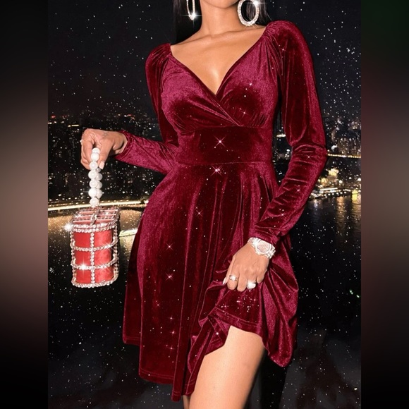 Dresses | Surplice Neck Velvet Aline Dress | Poshmark